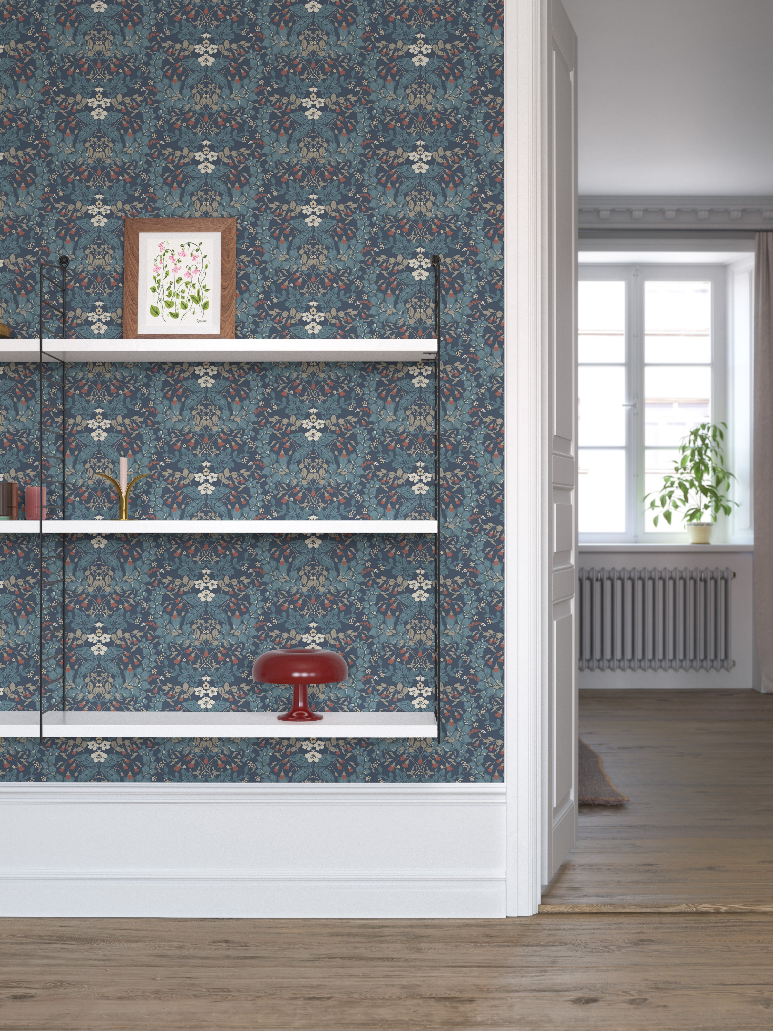 Saga, Blue/Red - 429-02 – Scandinavian Wallpaper